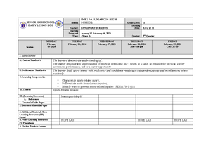 Active Recreation LP Grade 9 2024 - A Detailed Lesson Plan in MAPEH ...