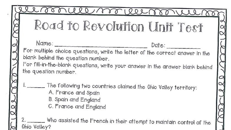 Road to Revolution Unit Test (HIST 101) - Answer Key - Studocu