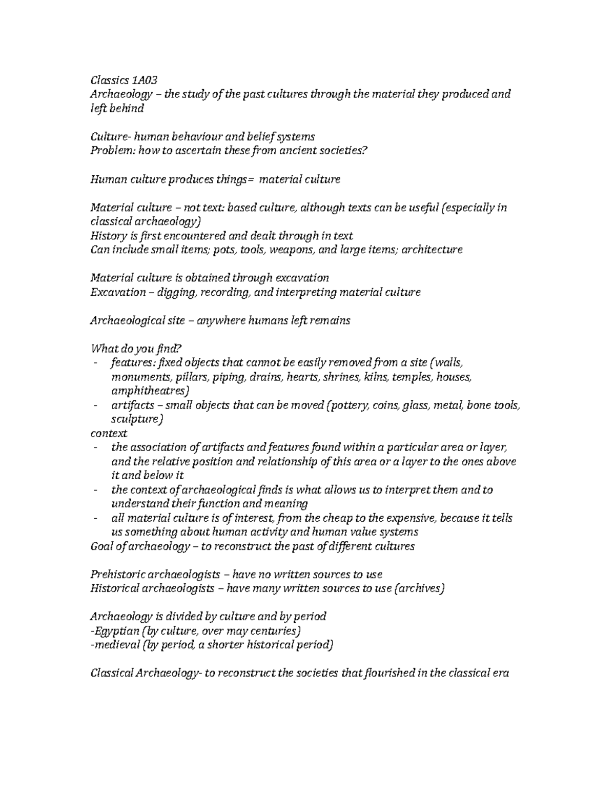 Introduction to Classical Archaeology - Lecture notes - Classics 1A03 ...