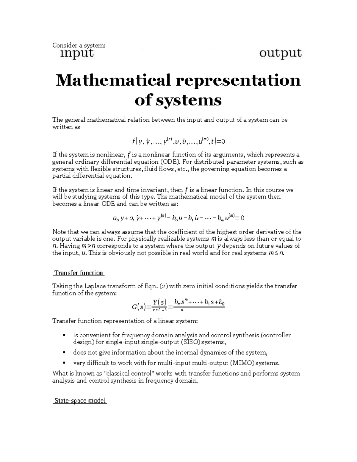 AEE582 Lecture Notes: Mathematical Representation of Systems - Studocu
