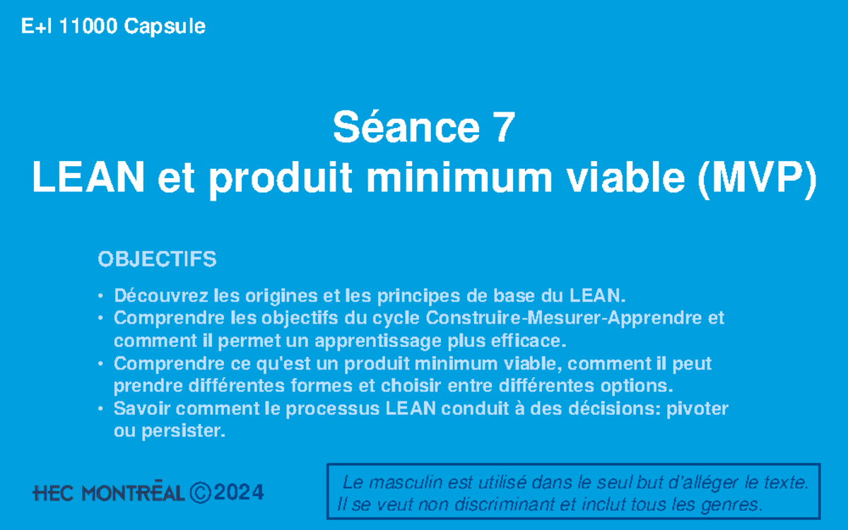 Capsule S7: LEAN et Produit Minimum Viable (MVP) - Objectifs et ...