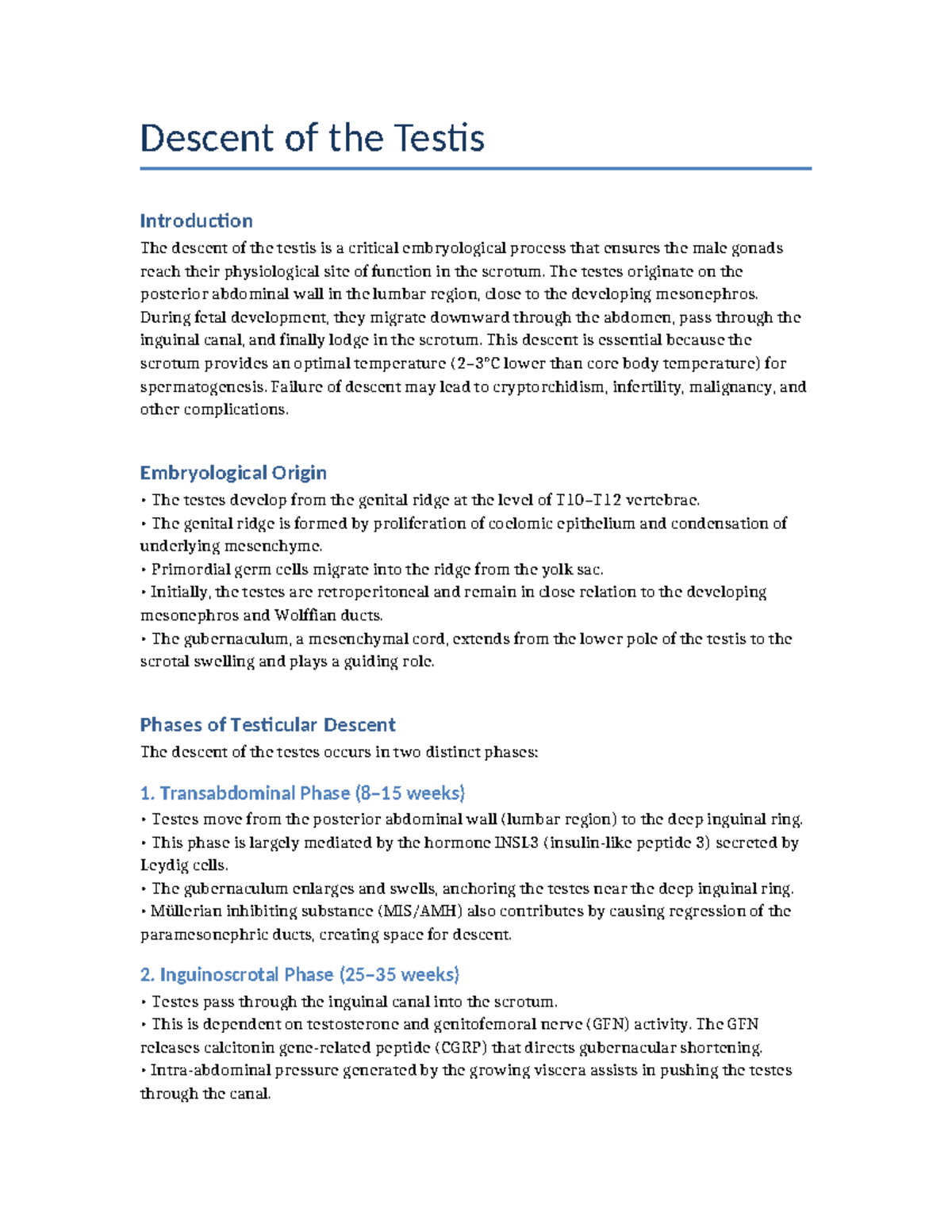 Descent of the Testis: Detailed Embryological Overview - Studocu
