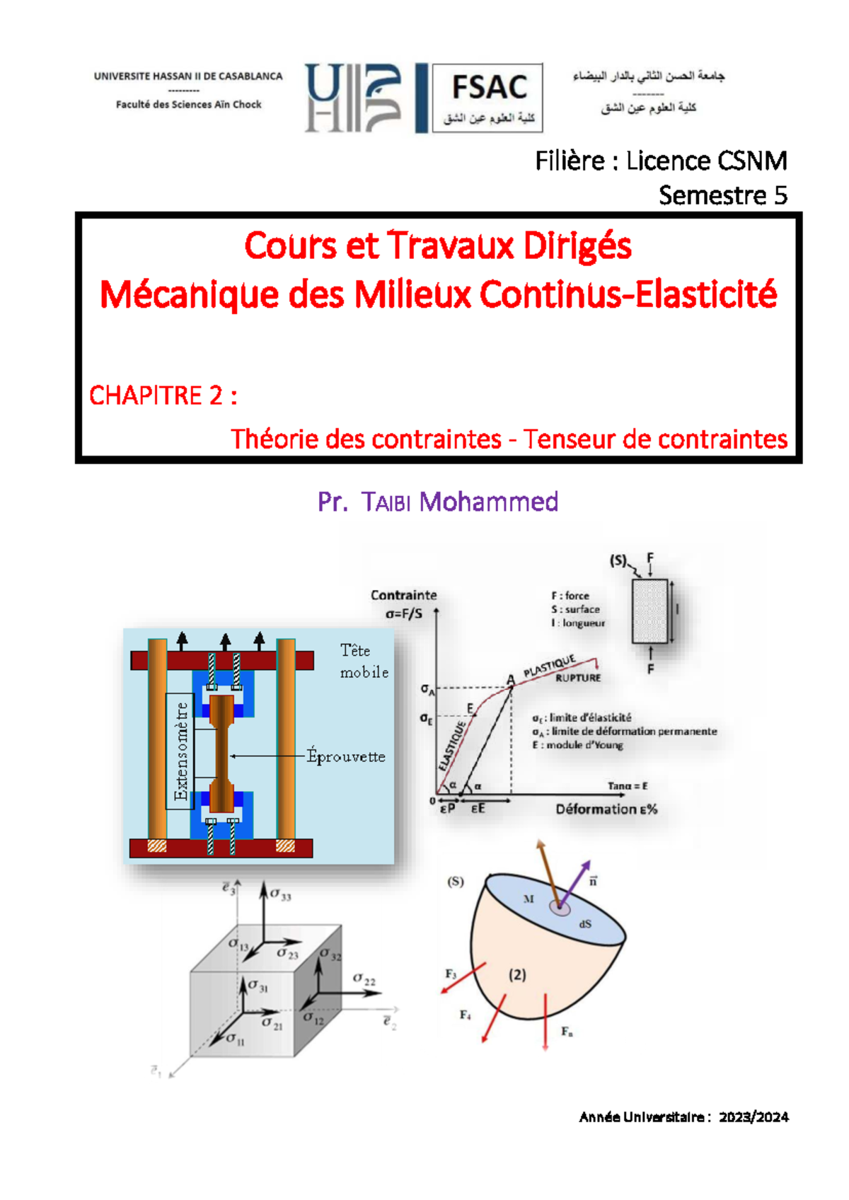 Licence CSNM S5 - Chapitre 2 : Théorie des Contraintes et Tenseur - Studocu
