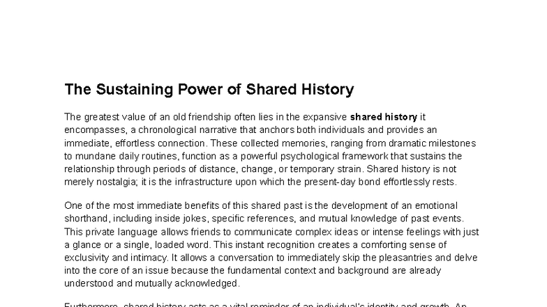 The Enduring Value of Shared History in Friendships - Studocu