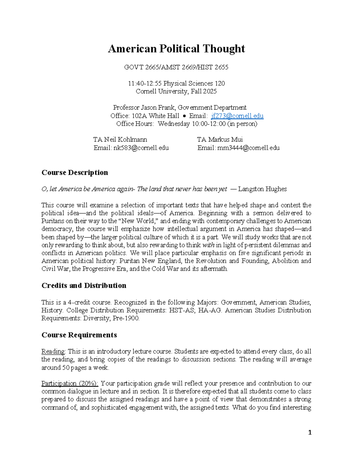 American Political Thought GOVT 2655 Lecture Notes for Fall 2025 - Studocu