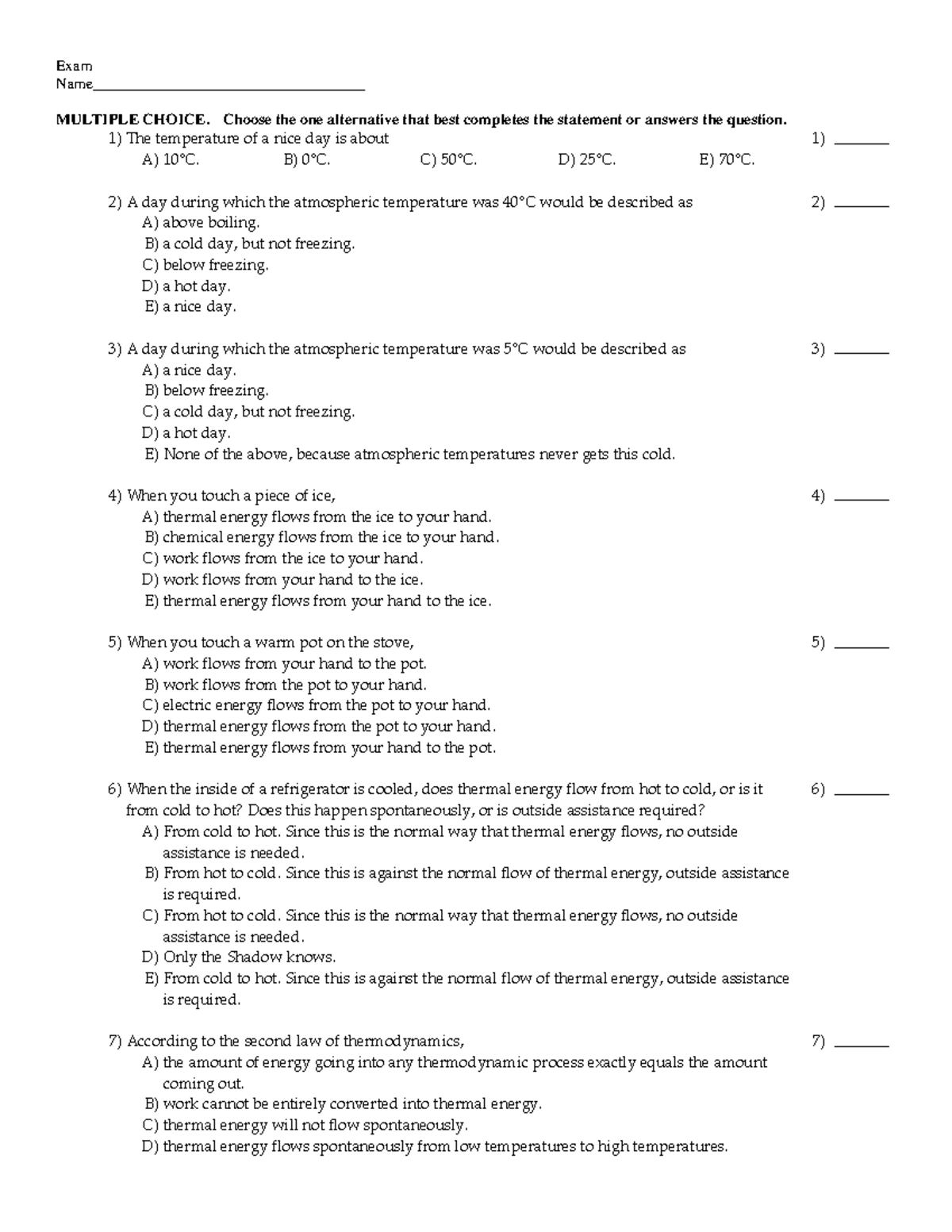 Chapter 7 - Physics Test Bank: Multiple Choice Questions & Answers ...