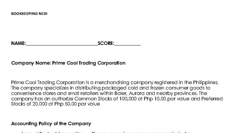 BOOKKEEPING: Posting Transactions for Prime Cool Trading Corp. - Studocu