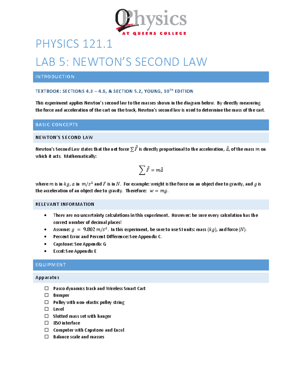 PHYS121 Lab 05: Investigating Newton's 2nd Law of Motion - Studocu