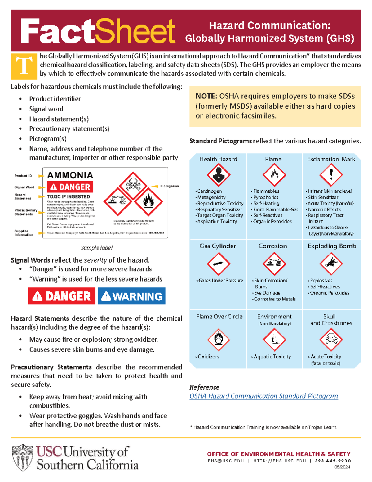 GHS Fact Sheet for Lab Orientation (HT 323) - Studocu