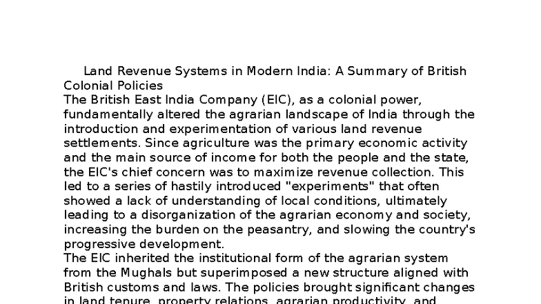 Land Revenue Systems in Modern India: British Colonial Policies ...