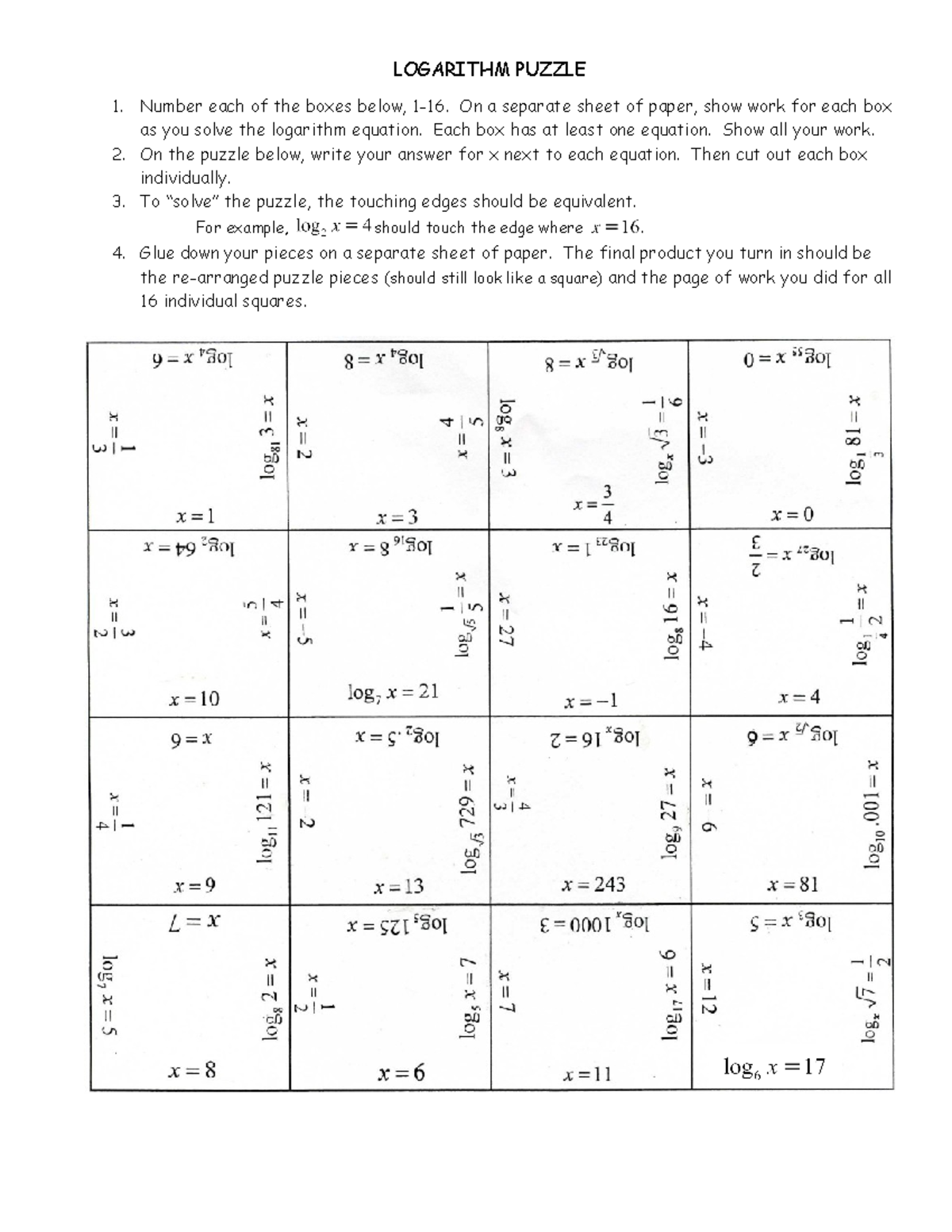 Logarithm Puzzle - Log Tarsia Instructions and Solutions Guide - Studocu