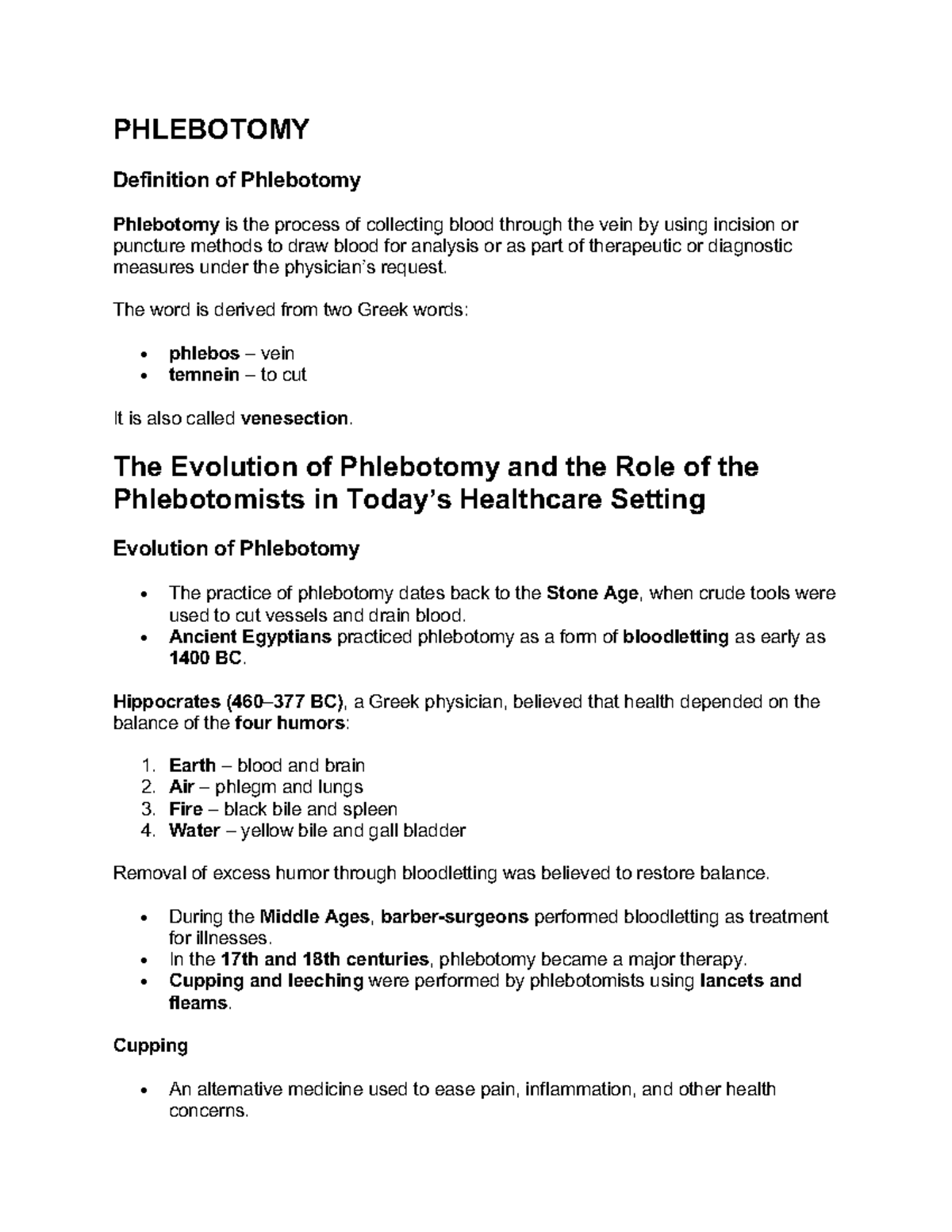 MLSP 101: Phlebotomy Overview and Historical Evolution - Studocu