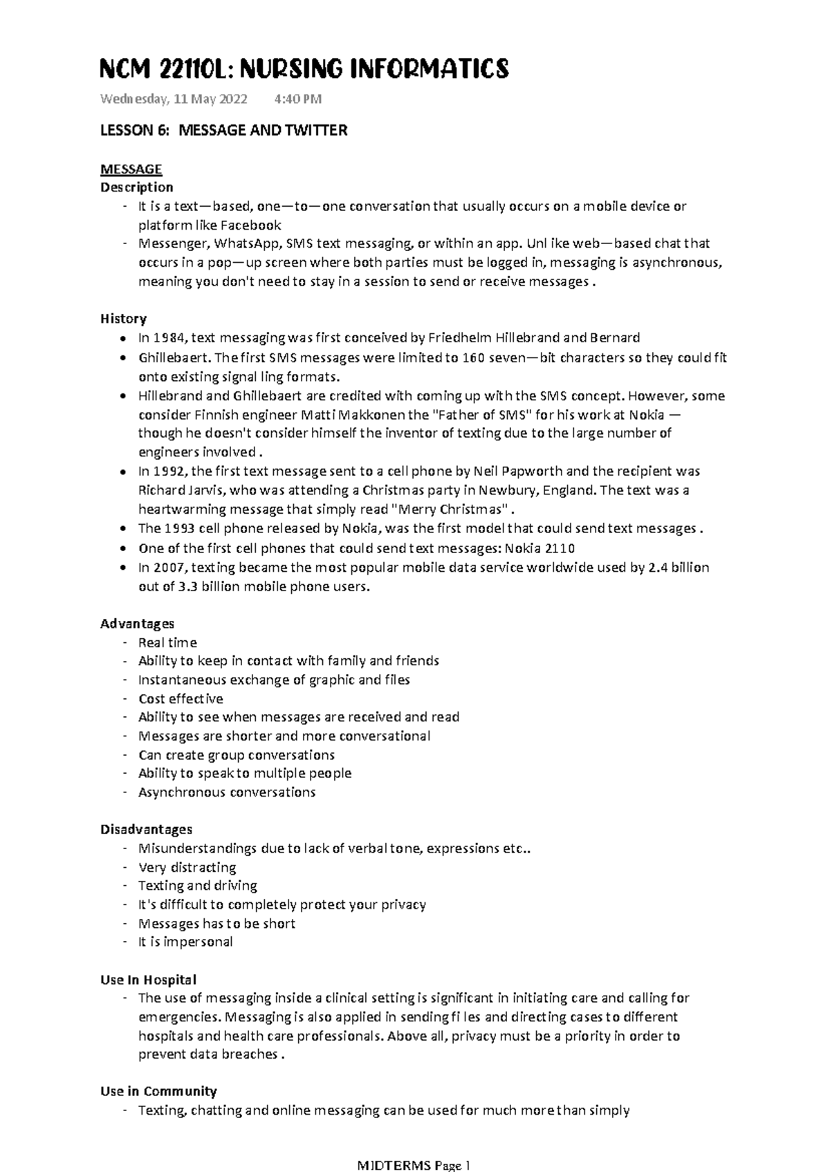 Nursing Informatics Message & Twitter - LESSON 6: MESSAGE AND TWITTER ...