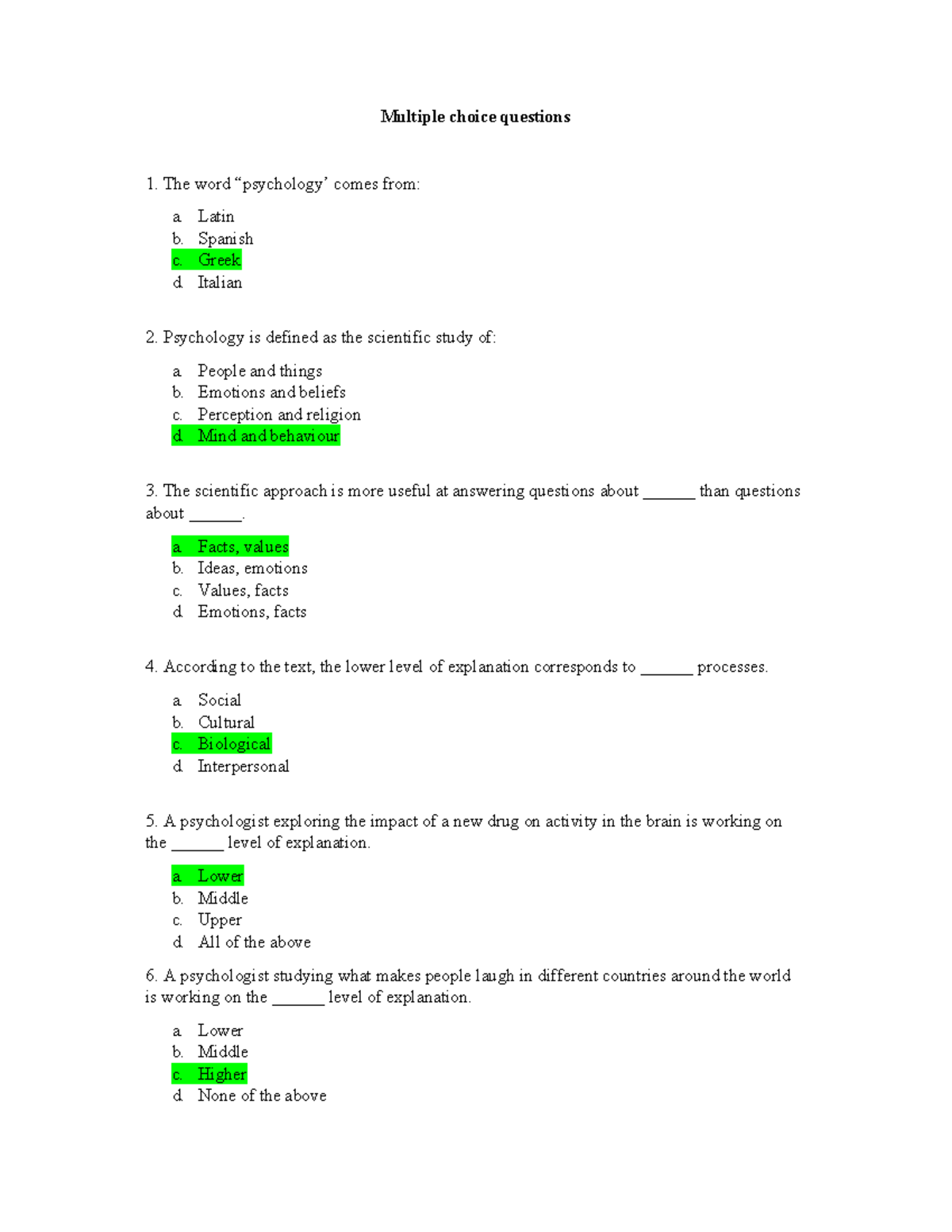 Abnormal Psychology MCQ Practice Questions - Course Code PSY101 - Studocu