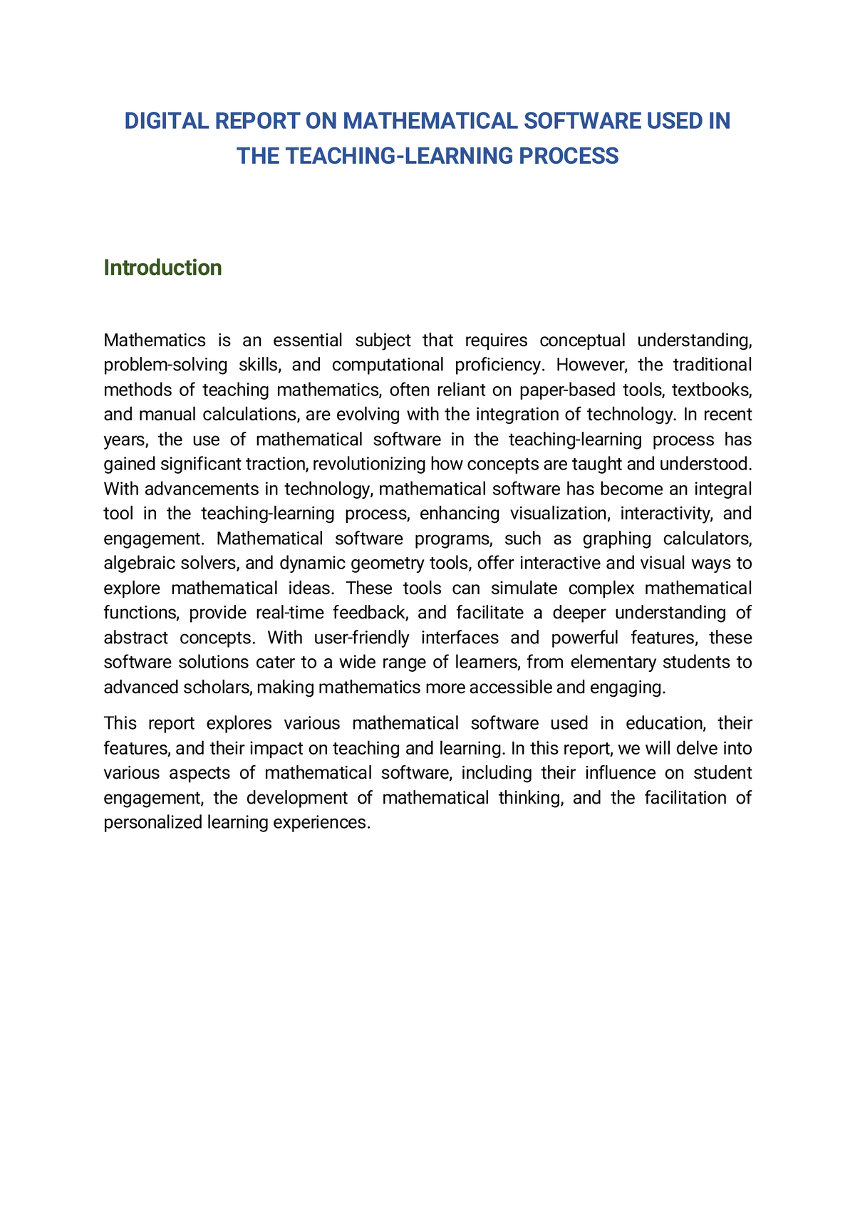 Mathematical Software - DIGITAL REPORT ON MATHEMATICAL SOFTWARE USED IN ...