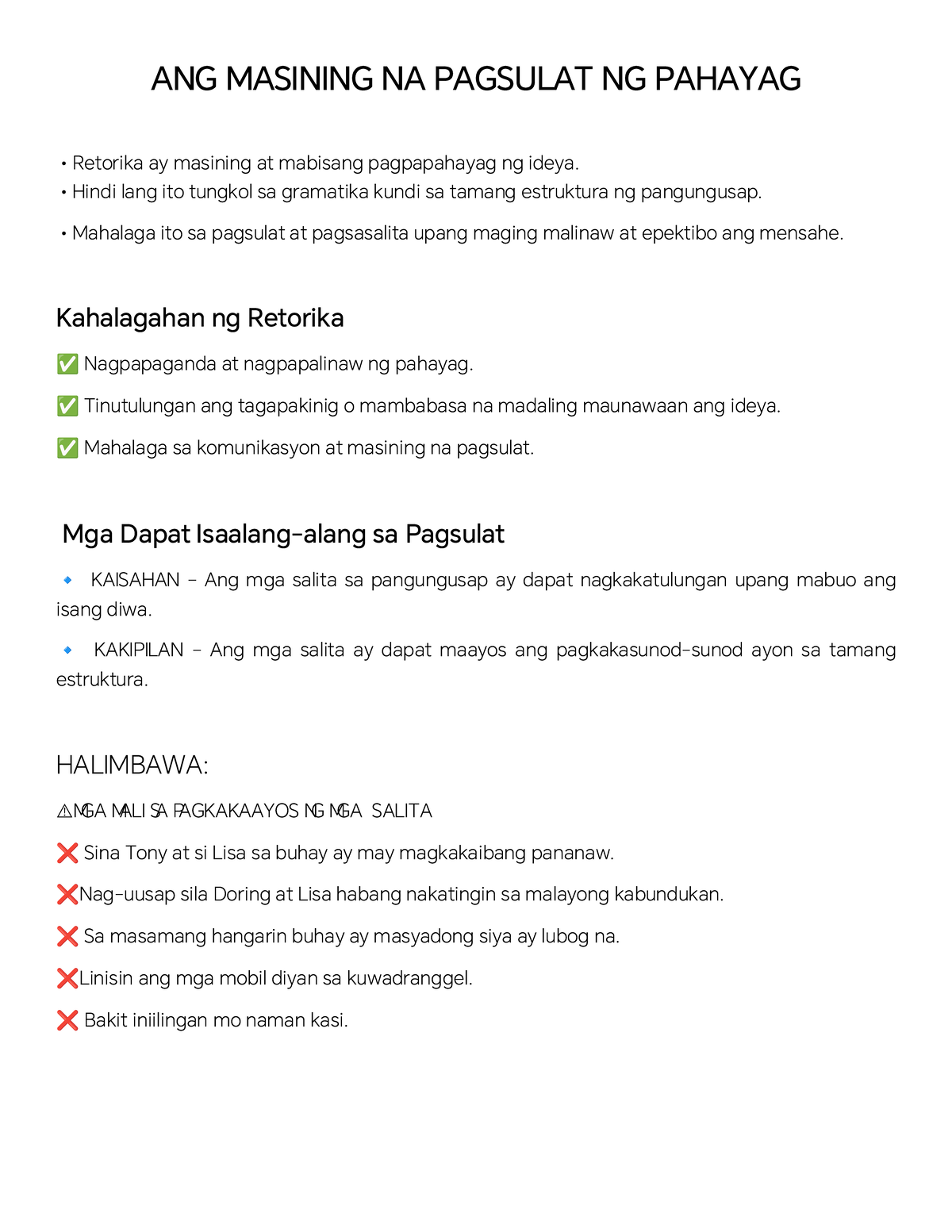 Retorika - Pagsusuri at Talakayan ng Masining na Pagsulat - Studocu