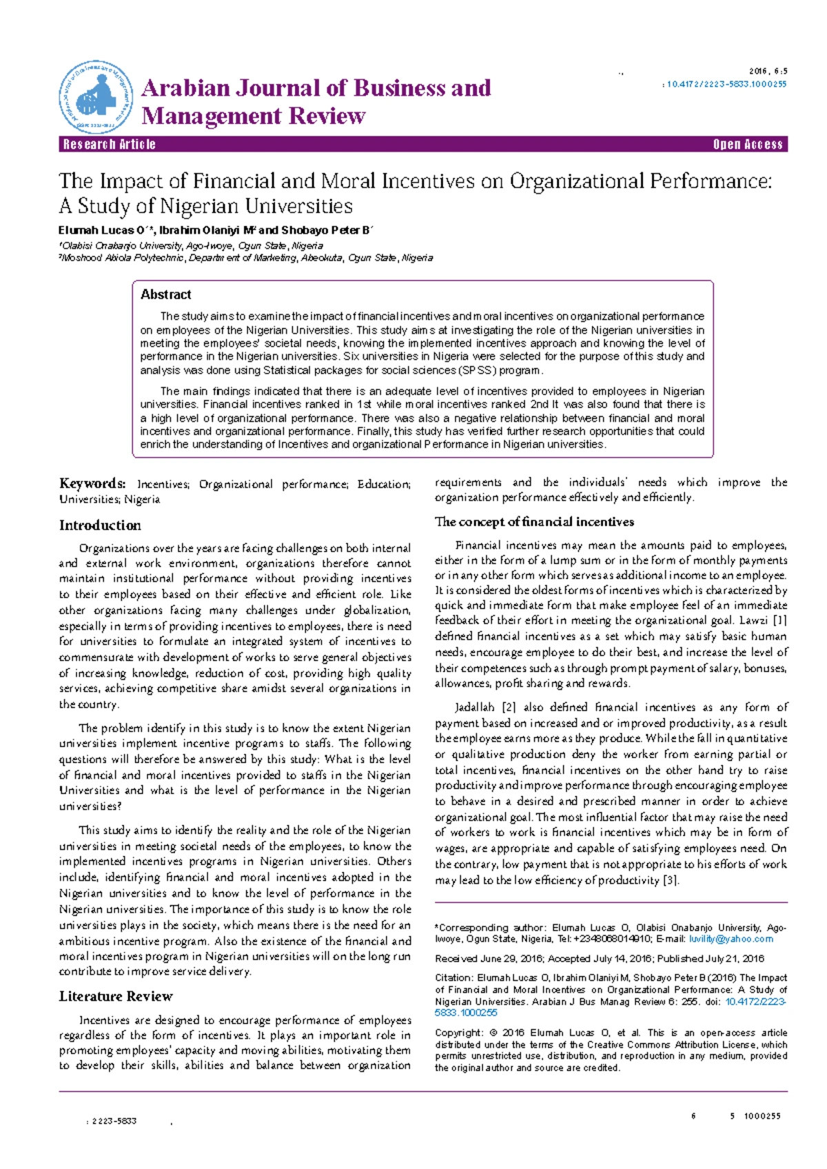 Role of Financial and Moral Incentives on Employee Performance in ...