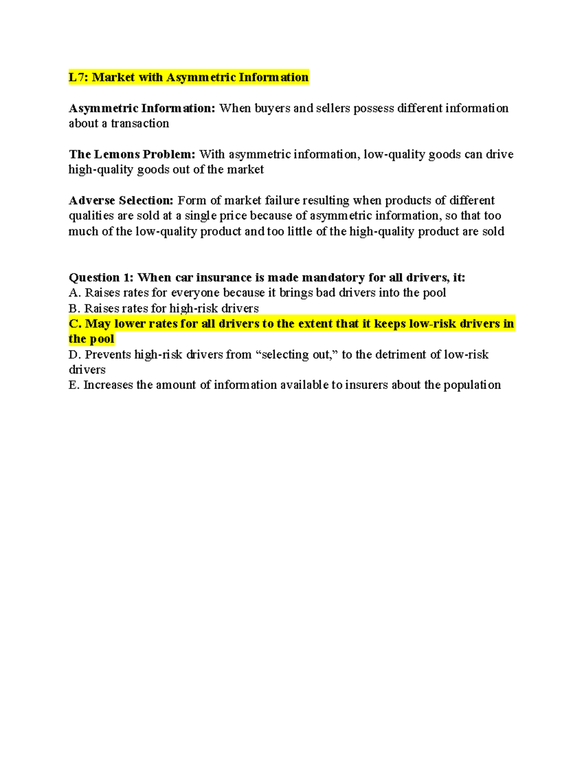 L7 - Market with Asymmetric Information - L7: Market with Asymmetric ...