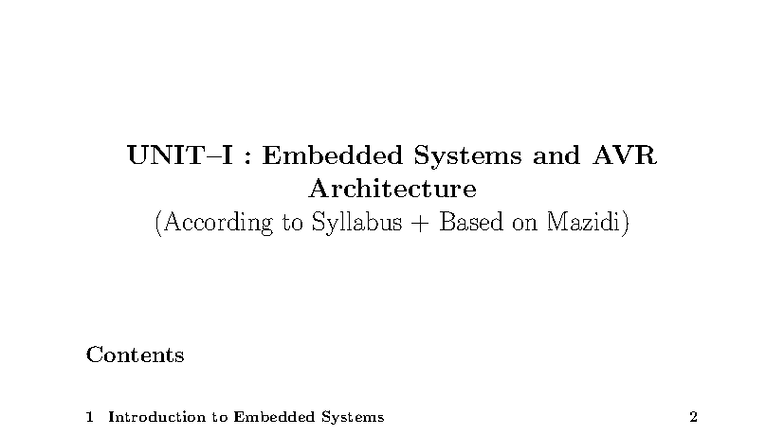Embedded Systems and AVR Architecture - Unit 1 Overview - Studocu