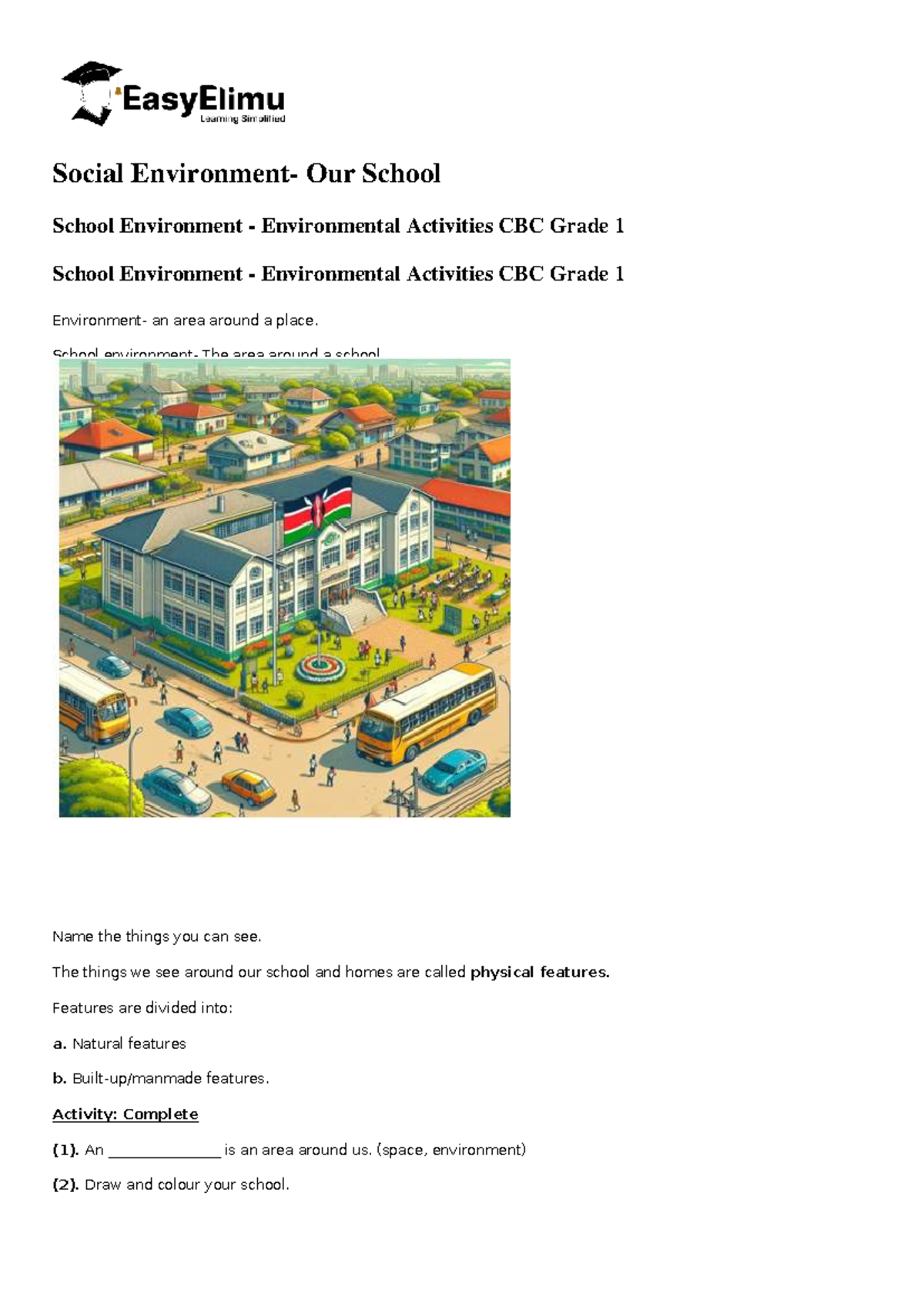 Social Environment Activities for CBC Grade 1: Exploring Our School ...