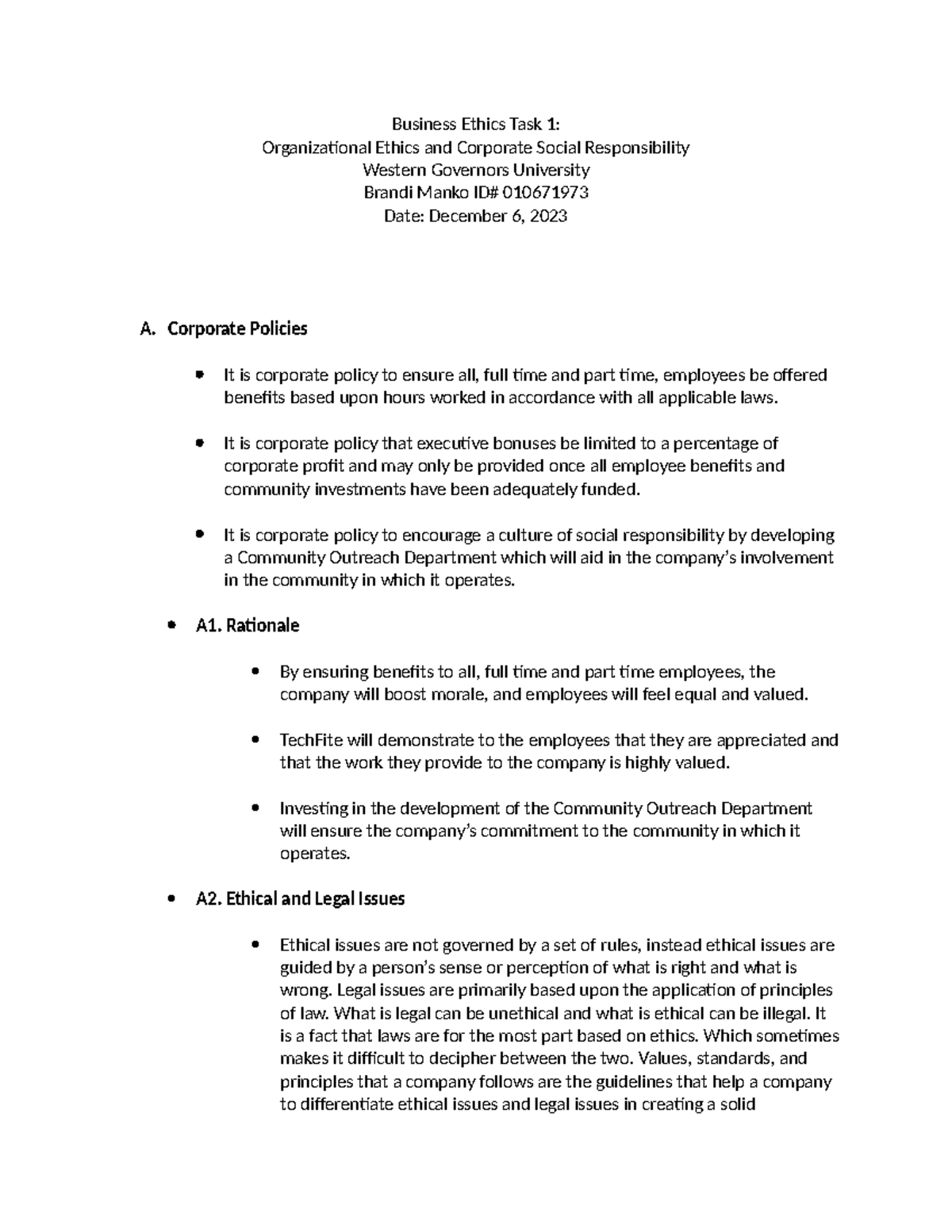 Business Ethics Task 1 - Assessment task 1 passed - Business Ethics ...