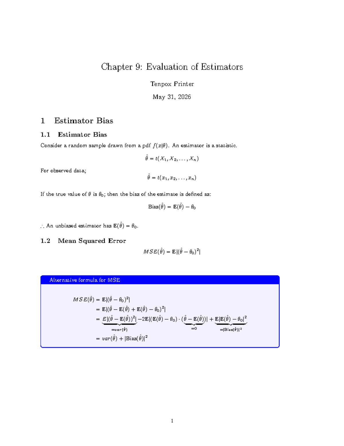 Chapter 9: Evaluation of Estimators Summary for Stats 101 - Studocu