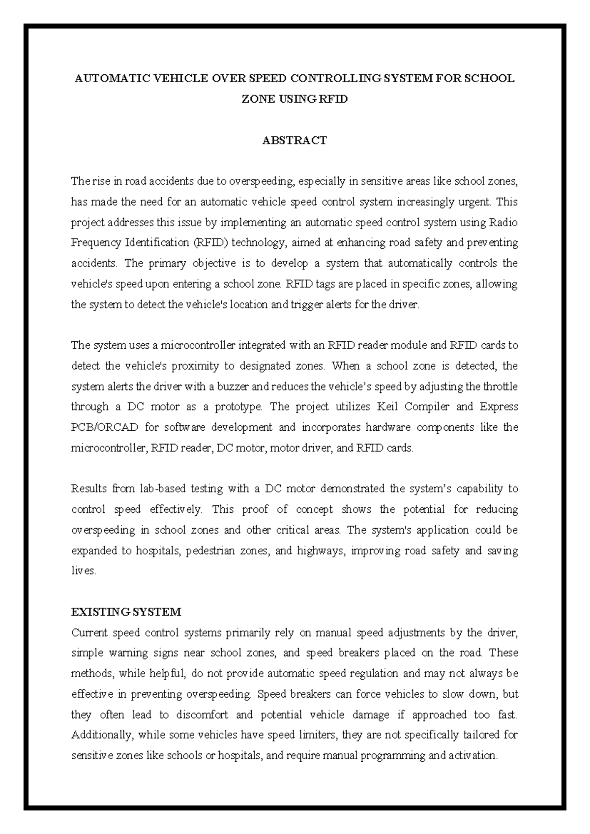 Automatic Vehicle OVER Speed Controlling System FOR School ZONE Using ...