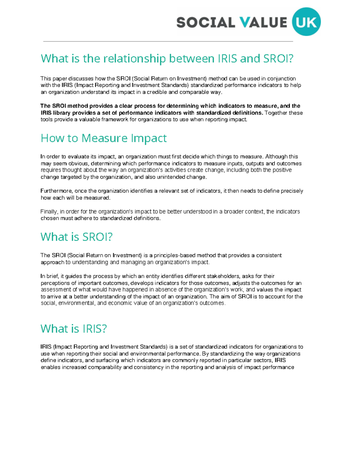 IRIS and SROI Overview: Understanding Their Relationship and Impact - Studocu