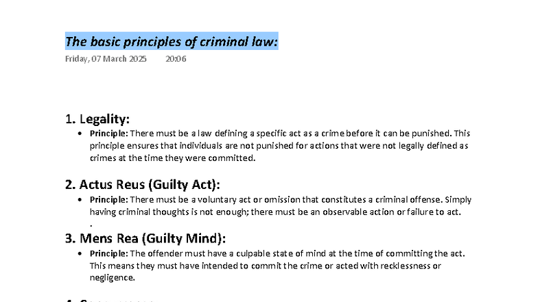 Iuri 211 SU1-3: Summary of General Principles of Criminal Law - Studocu