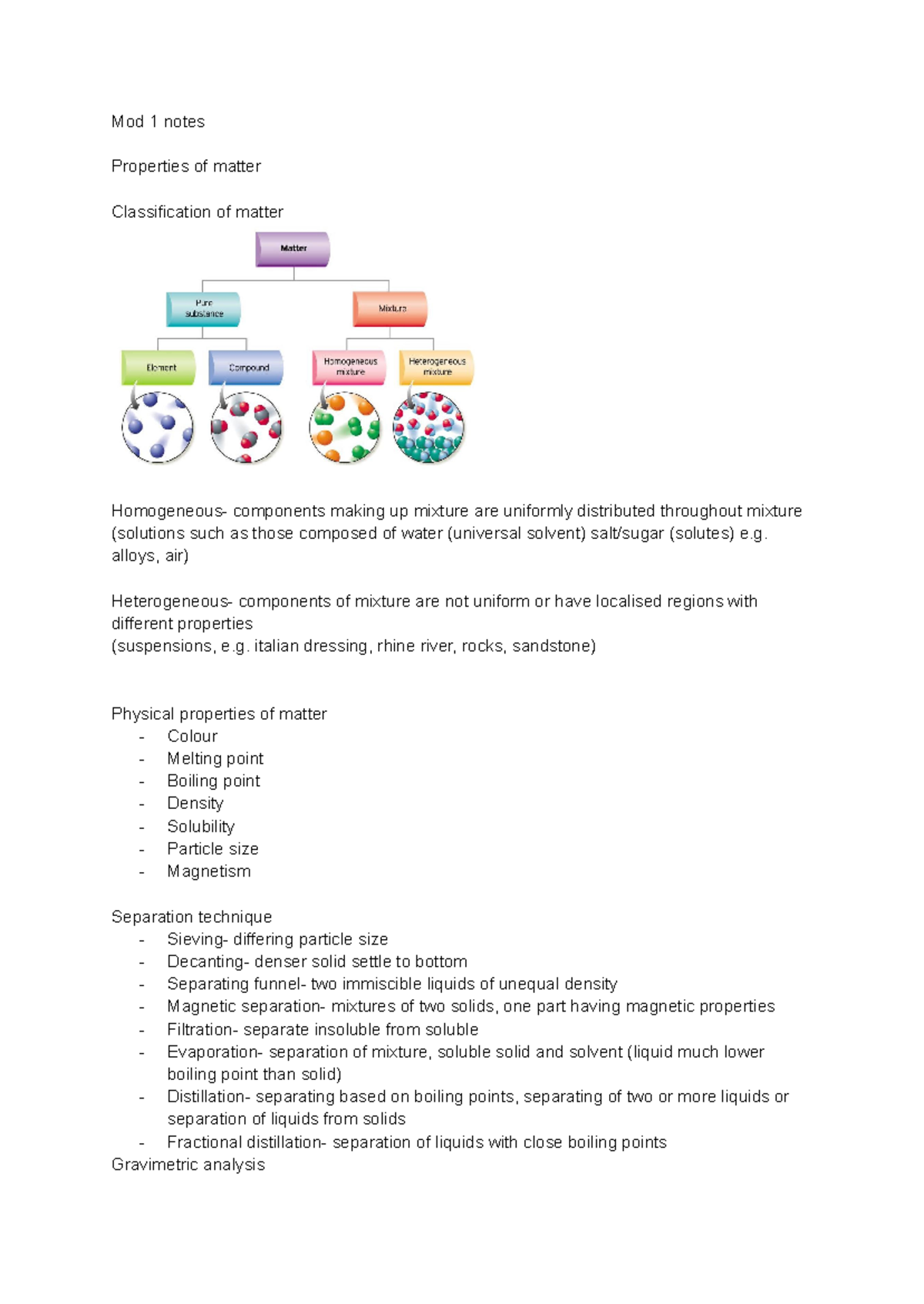 Chemistry mod 1 notes - Mod 1 notes Properties of matter Classification ...