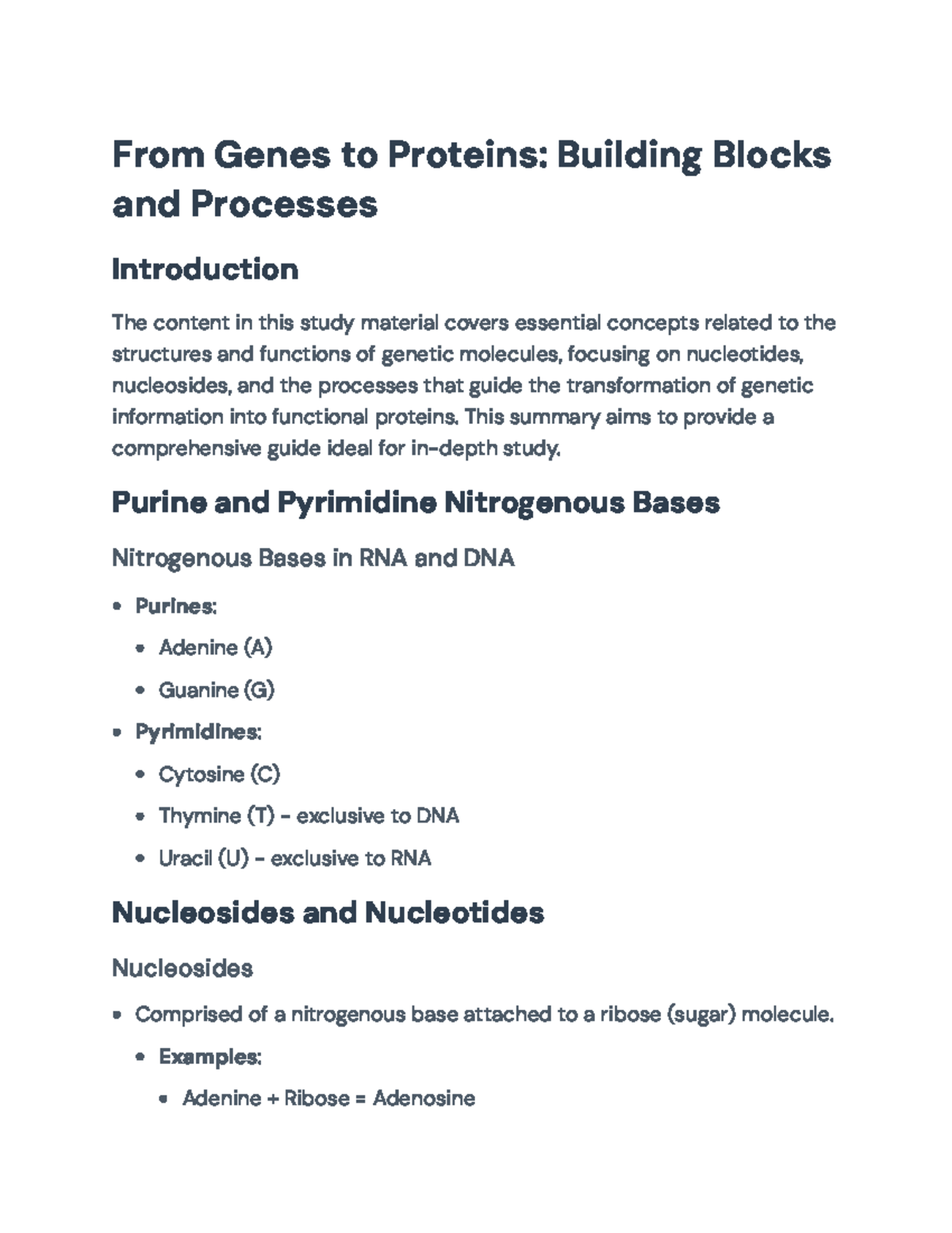Molecular Biology Study Guide: Nucleic Acids and Proteins Processes ...