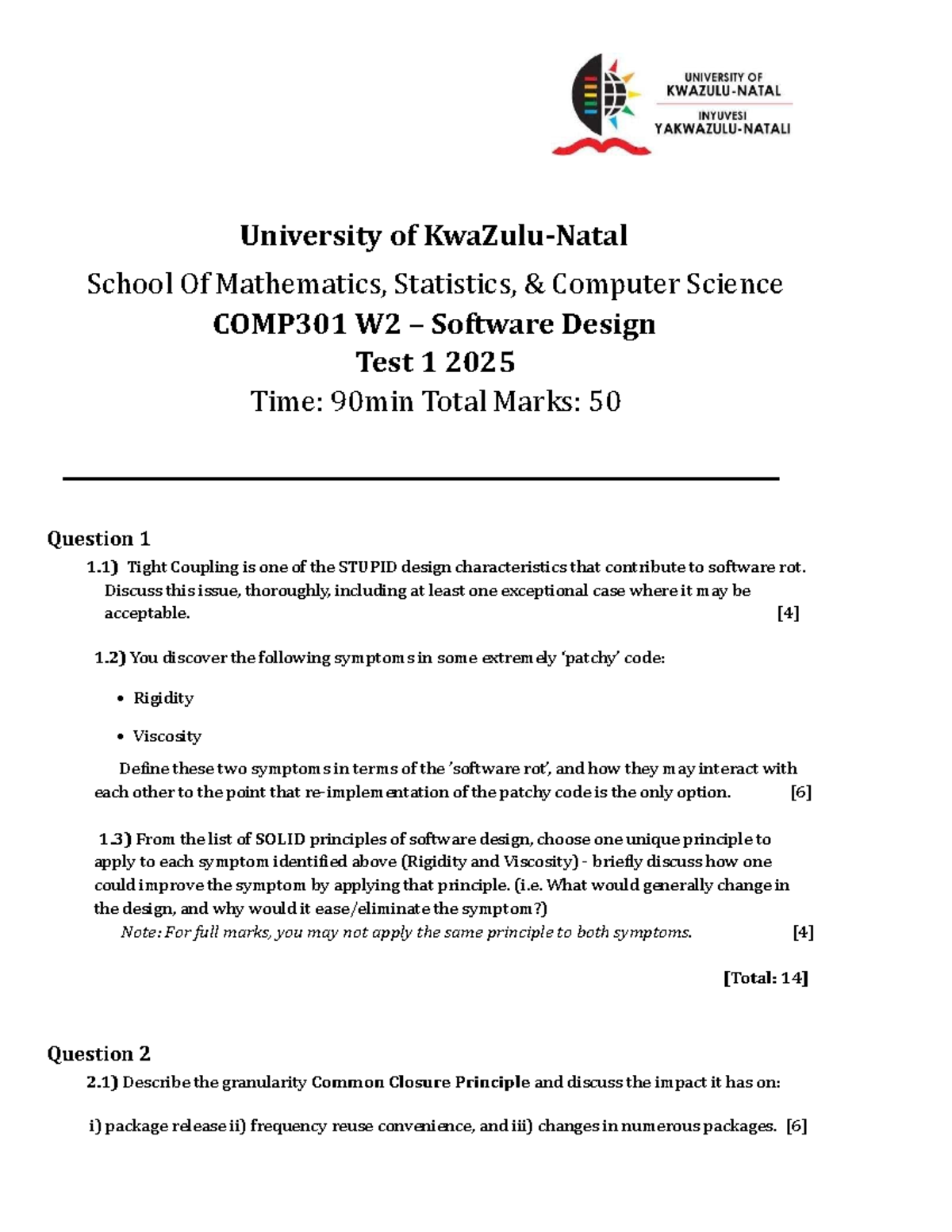 COMP301 W2 Software Design Test 1 - Detailed Discussion and Analysis ...