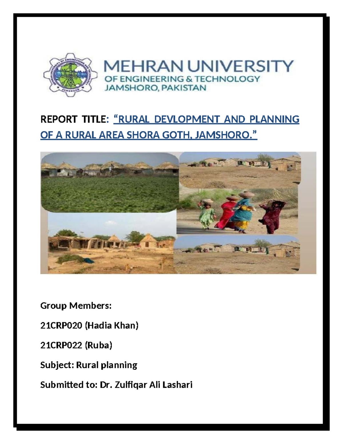 21CRP020 & 21CRP022: Rural Development & Planning Report for Shora Goth ...