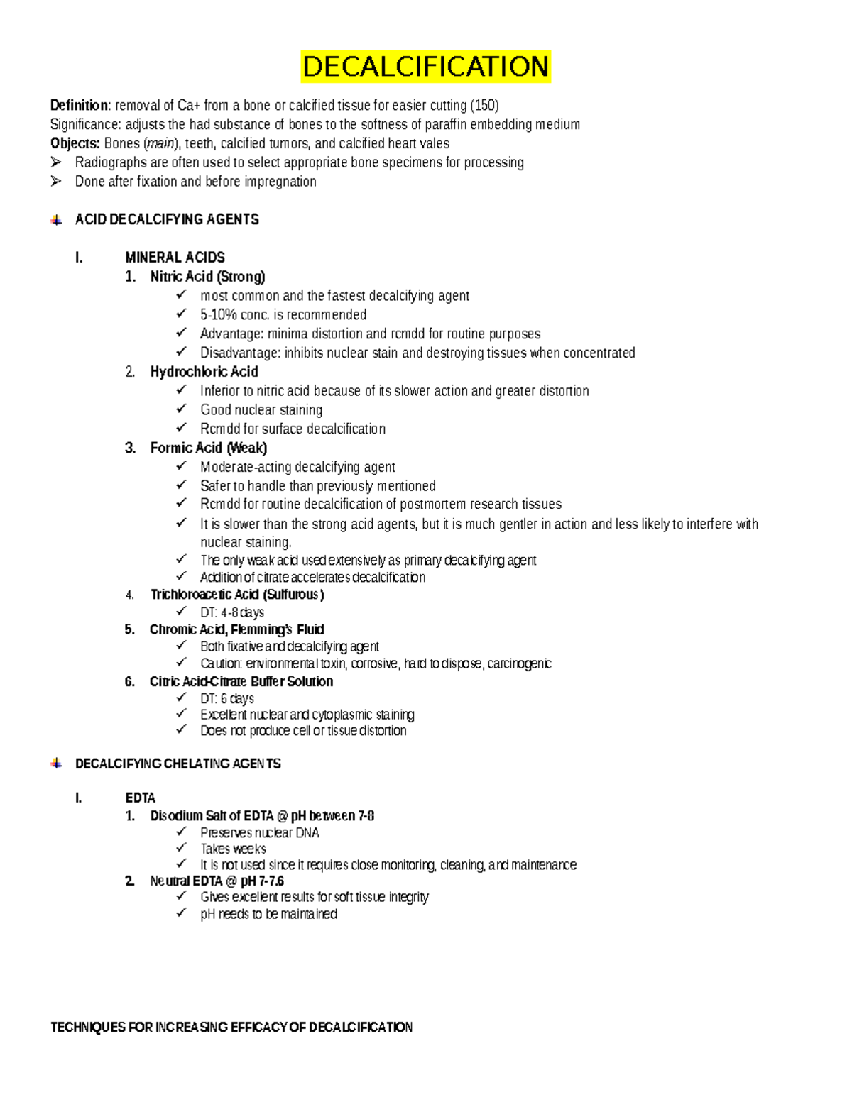 Decalcification Techniques in Tissue Processing - Chapter 4 Overview - Studocu