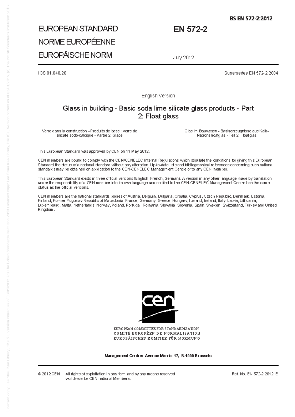 EN 572-2:2012 - Glass in Building - Float Glass Standards and Quality ...