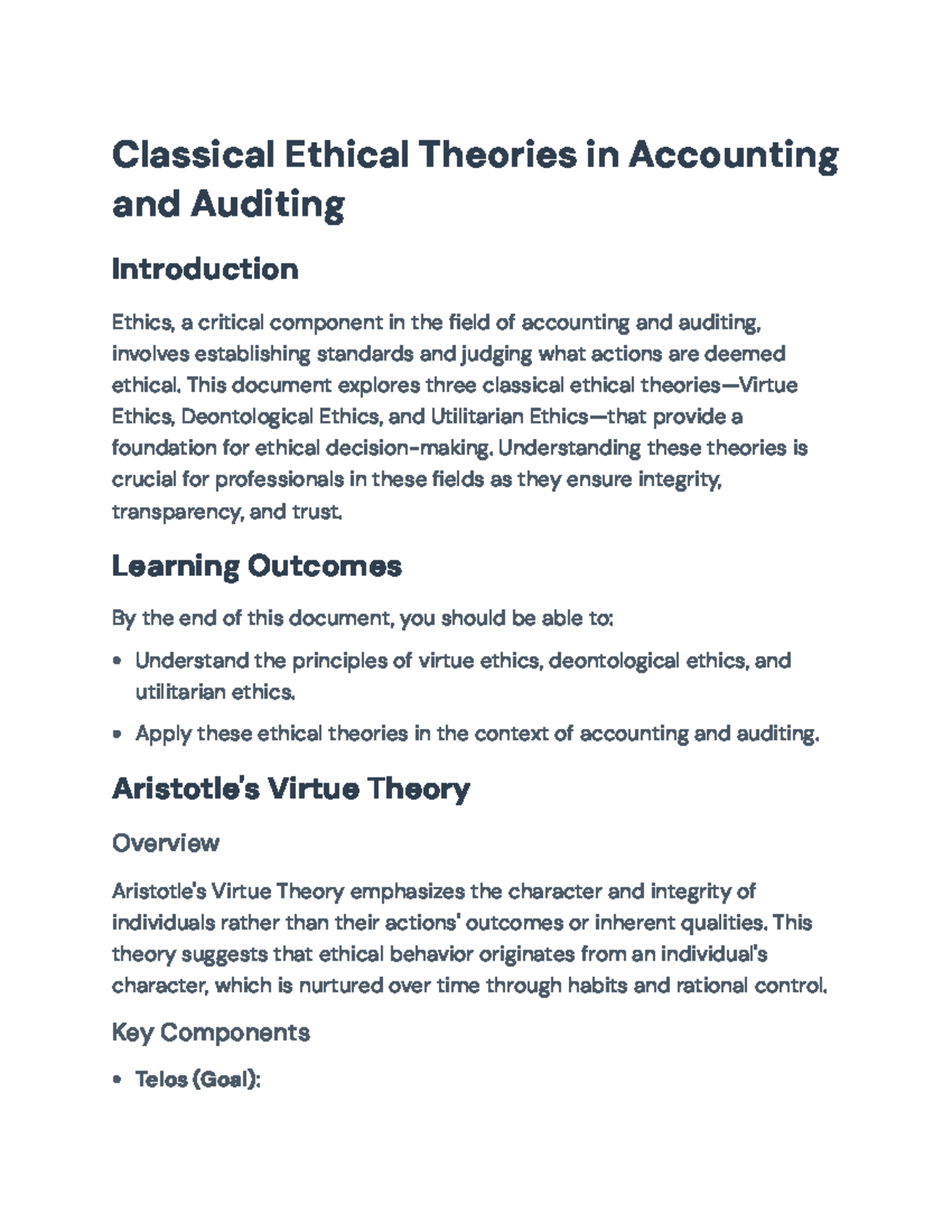 Classical Ethical Theories in Accounting & Auditing: Study Guide - Studocu