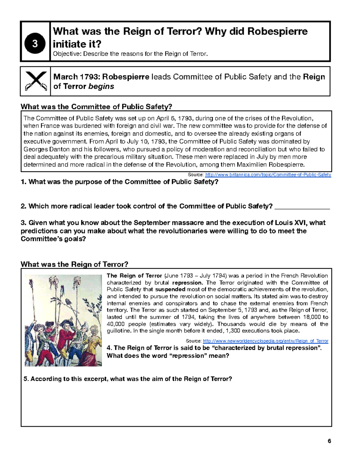 Revised Title: Understanding the Reign of Terror: Worksheets and ...