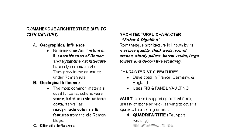 HIST 201: Romanesque Architecture (8th-12th Century) Overview - Studocu