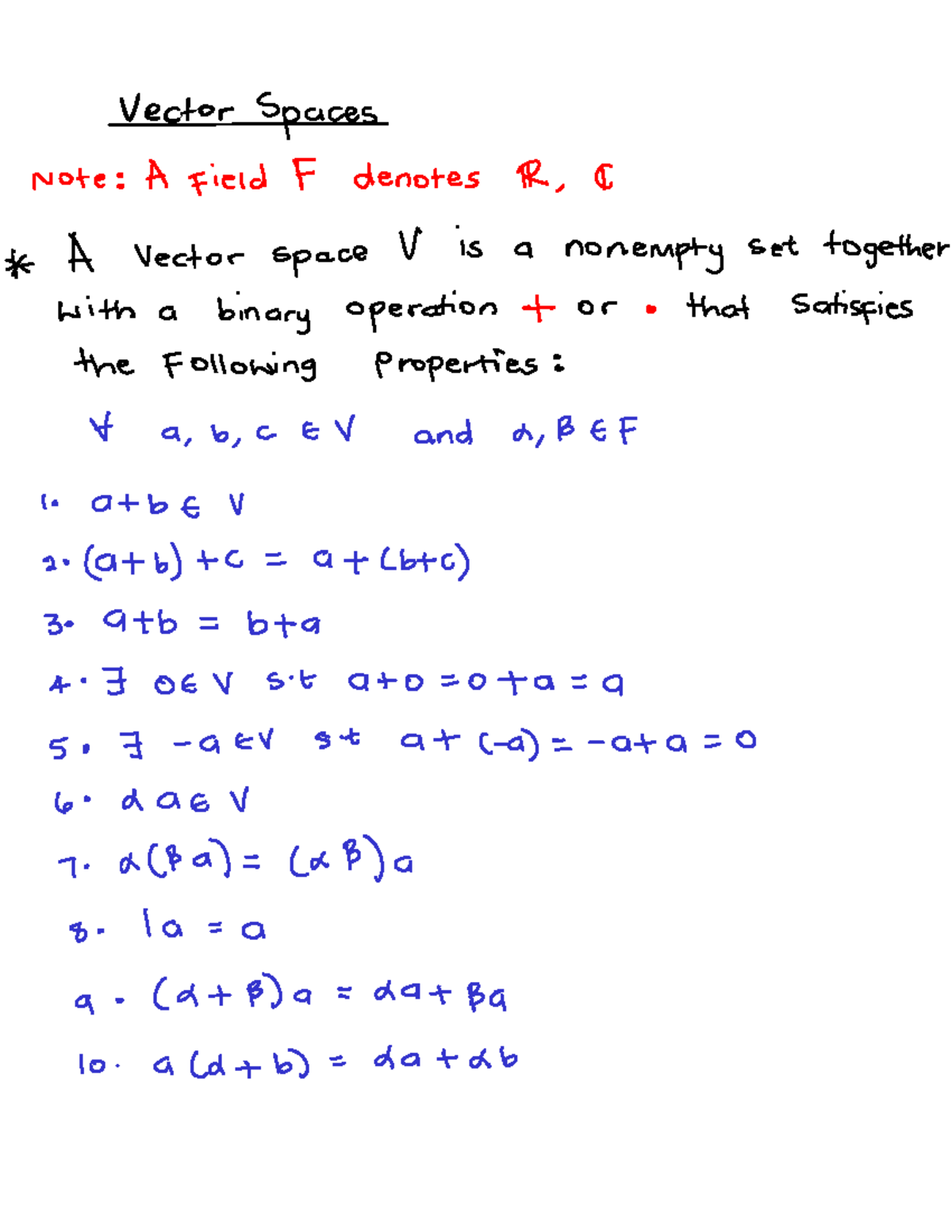 Vector Spaces Overview: Key Properties and Examples (MATH 101) - Studocu