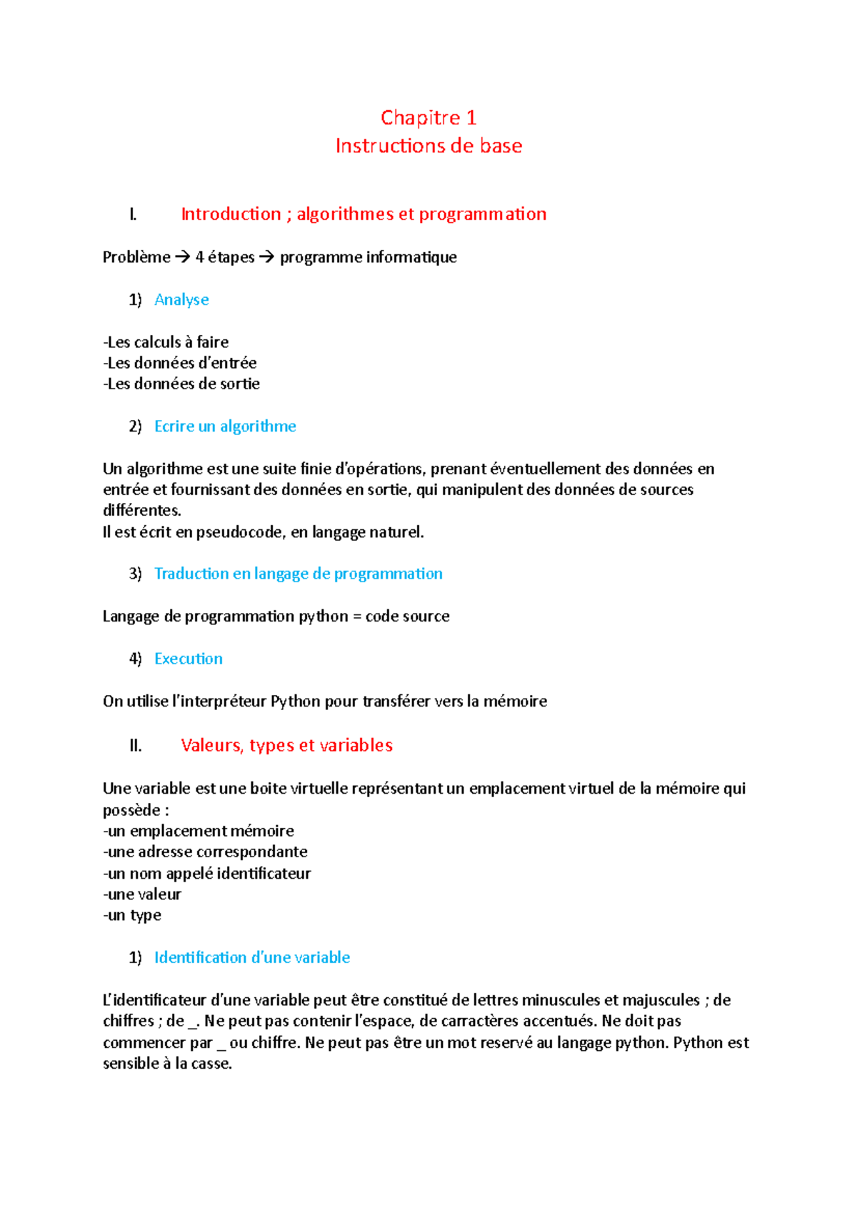 Cours d'informatique sur Python S1A Complet - Chapitre 1 Instructions ...
