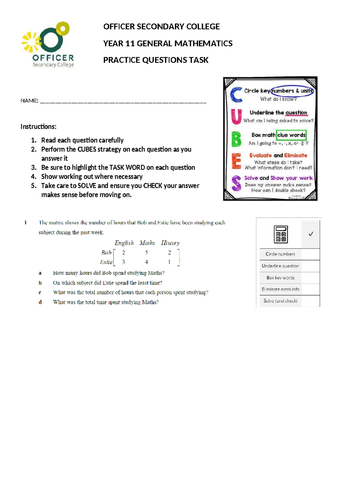 PQ Lesson 4 - Practice questions with Cubes (1) - OFFICER SECONDARY ...