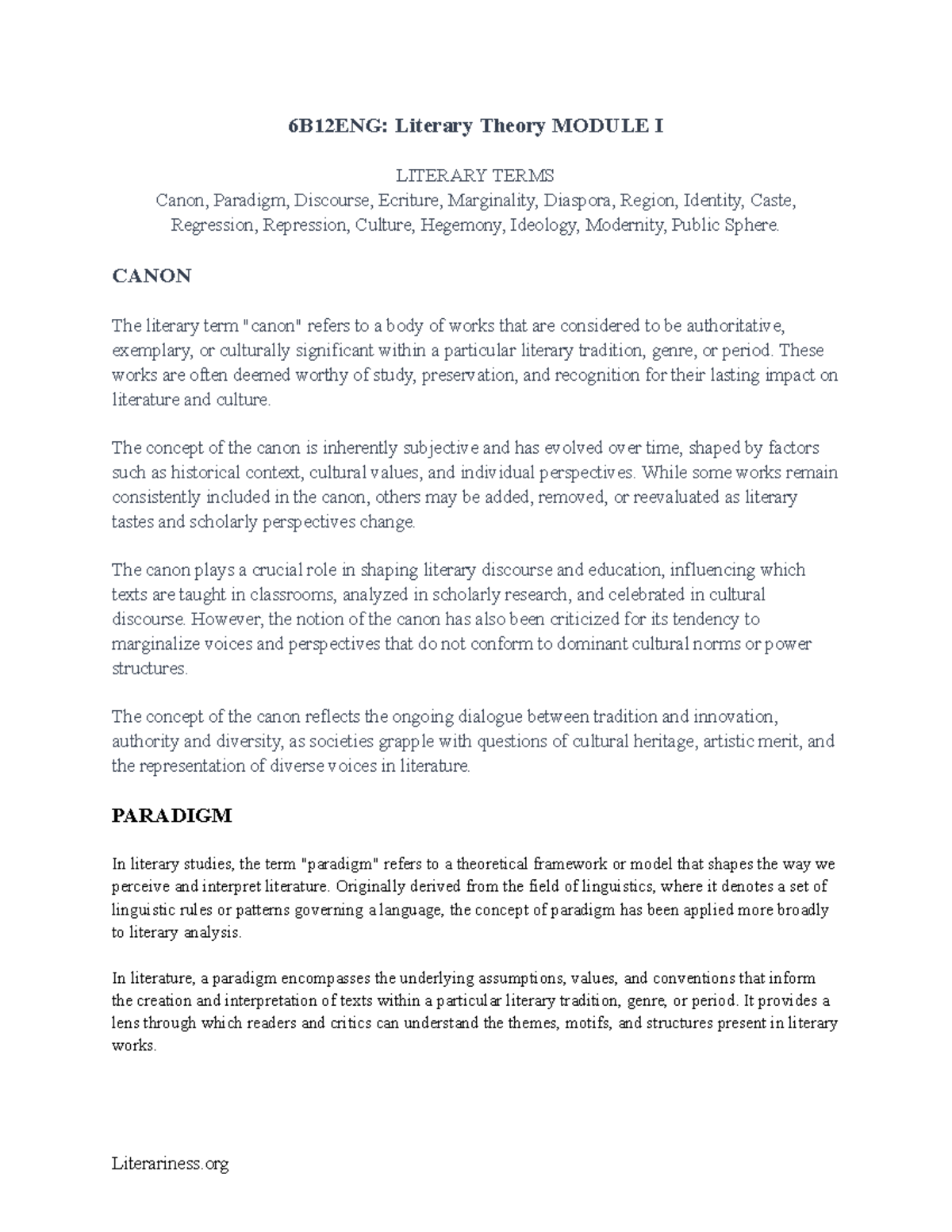 Literariness.org 6B12ENG Literary Theory - 6B12ENG: Literary Theory ...