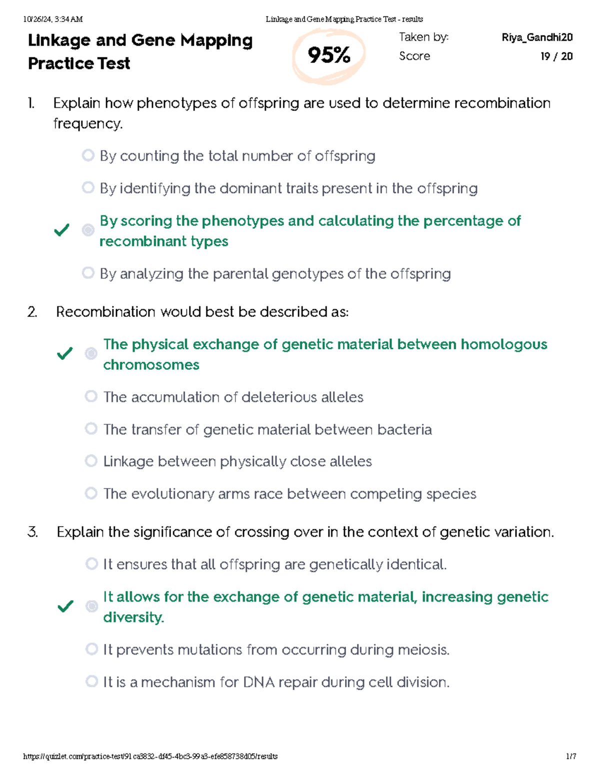 Linkage and Gene Mapping Practice Test Results (Score: 95%) - Studocu
