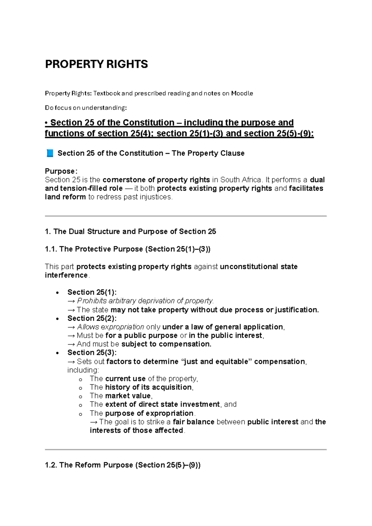 PROPERTY RIGHTS: Understanding Section 25 of the Constitution - Studocu