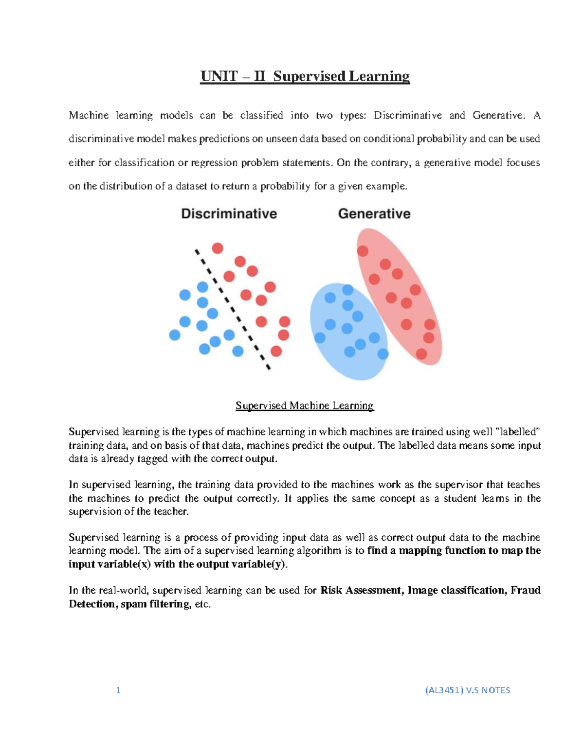 AL3451 Machine Learning UNIT 2 Lecture Notes on Supervised Learning ...