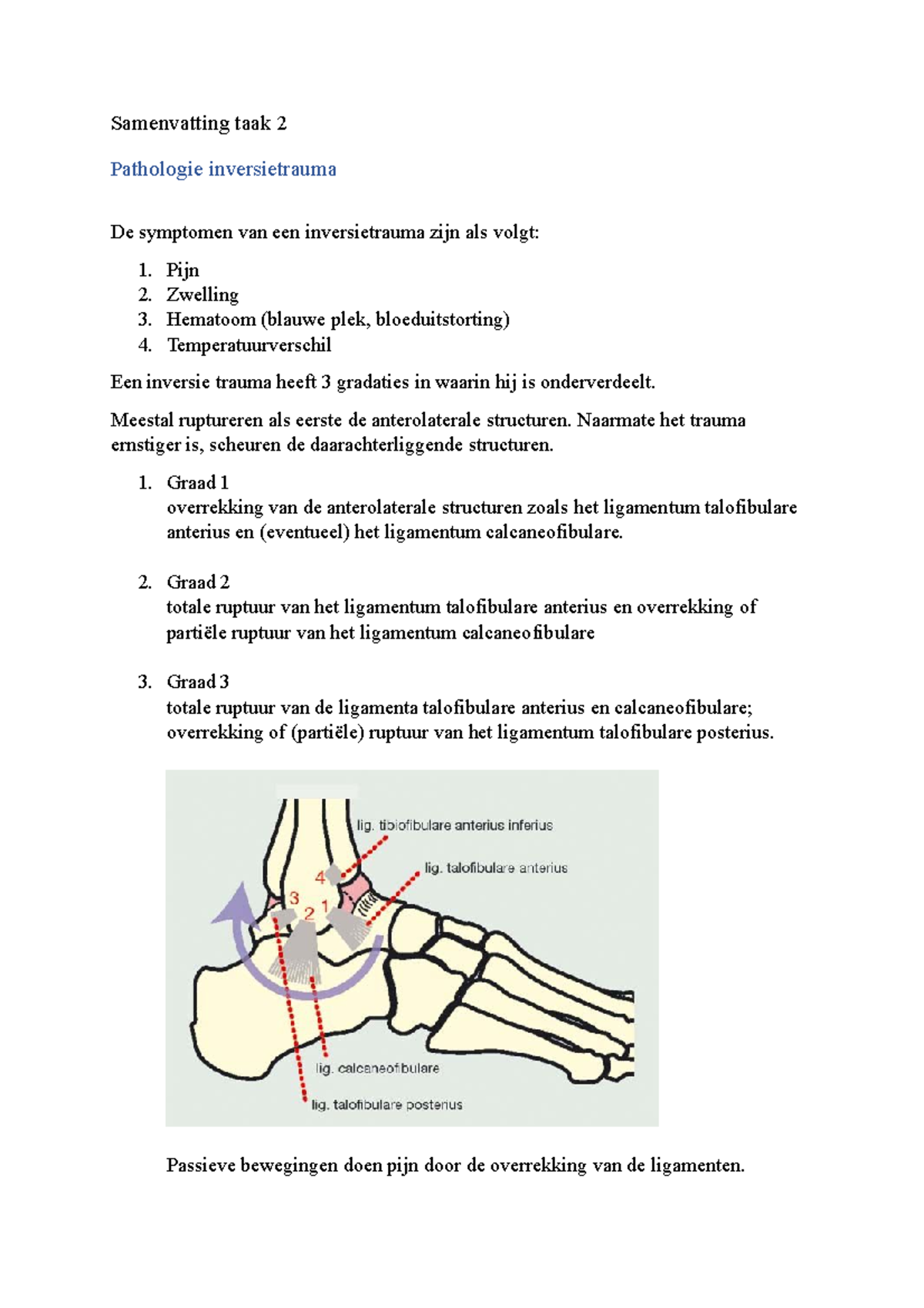 Samenvatting Taak 2 - Inversietrauma en Acuut Enkelletsel (Fysio ...
