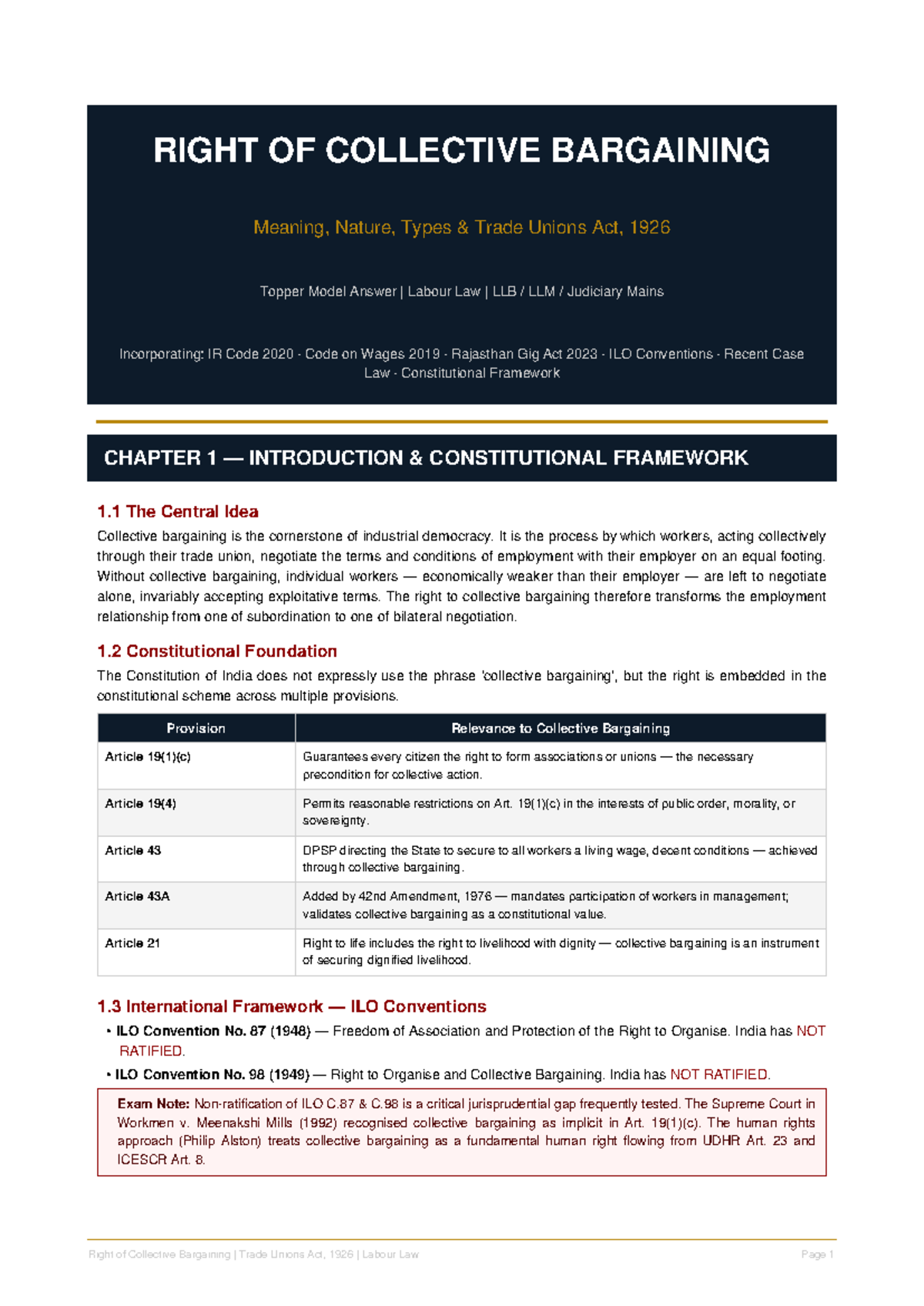 Collective Bargaining Model Answer: Labour Law LLB LLM Judiciary Mains ...
