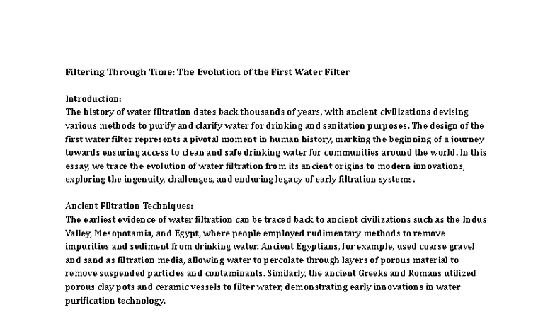 Evolution of Water Filtration: From Ancient to Modern Systems - Studocu