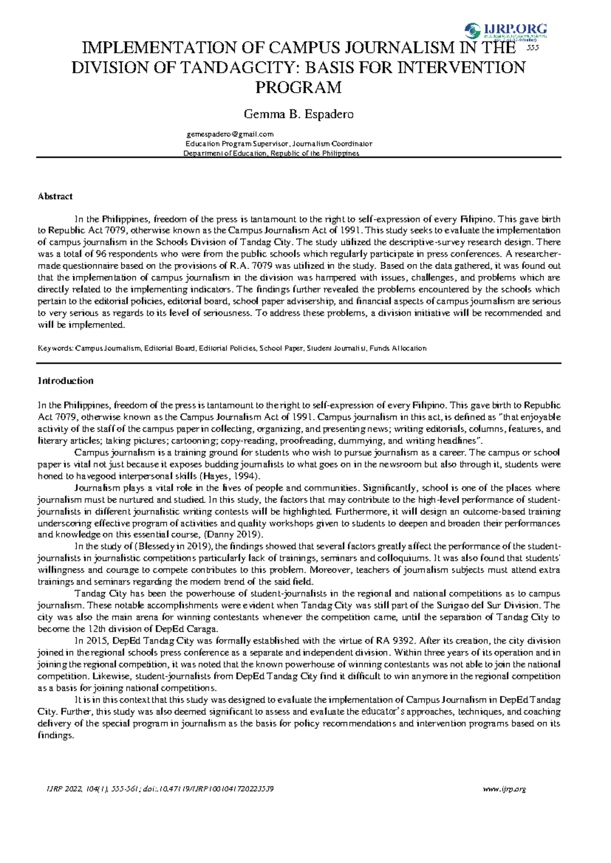 Campus Journalism and Challenges Faced by Student Journalists: An ...
