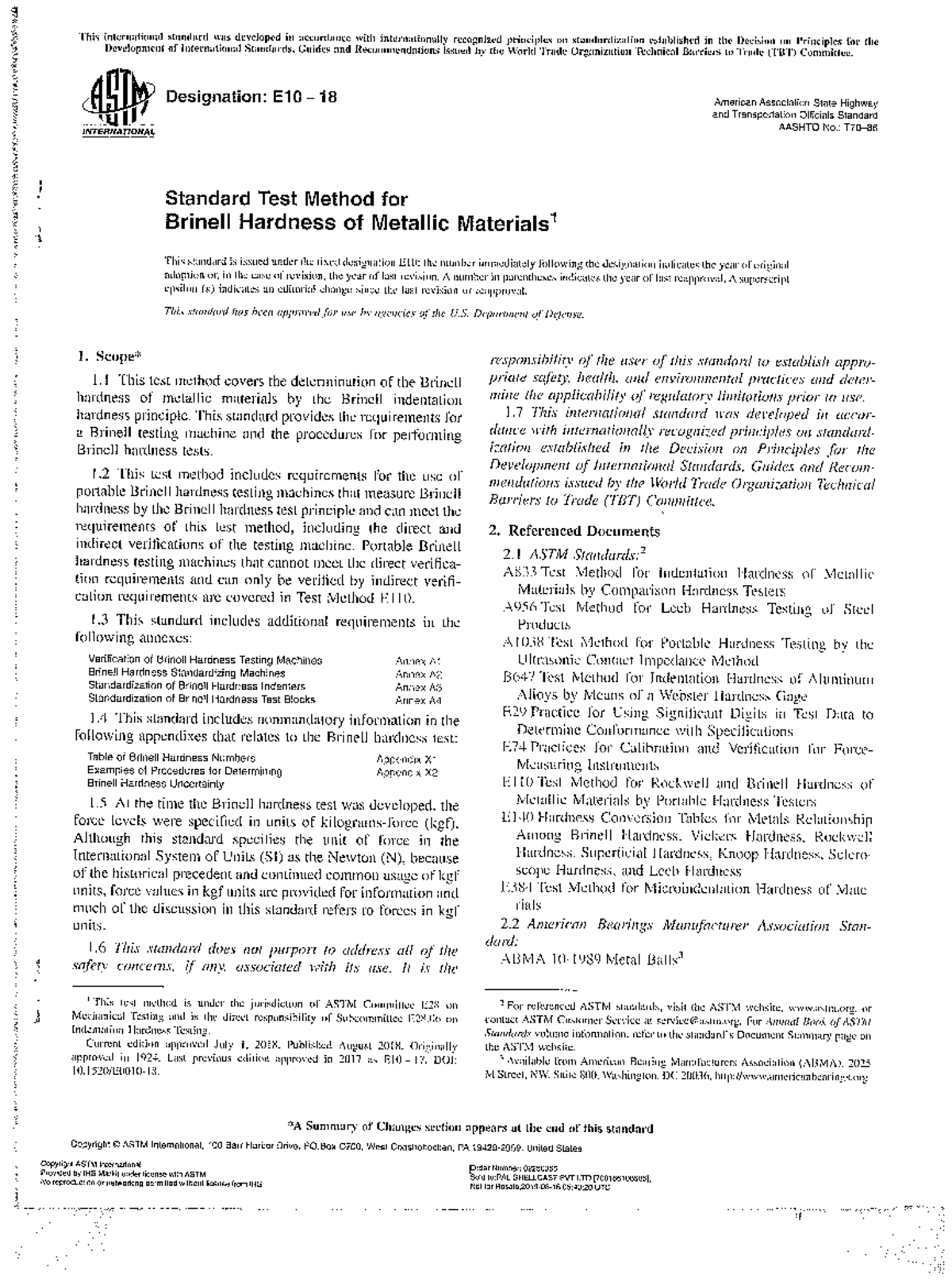 ASTM E10: Standard Test Method for Brinell Hardness of Metals - Studocu